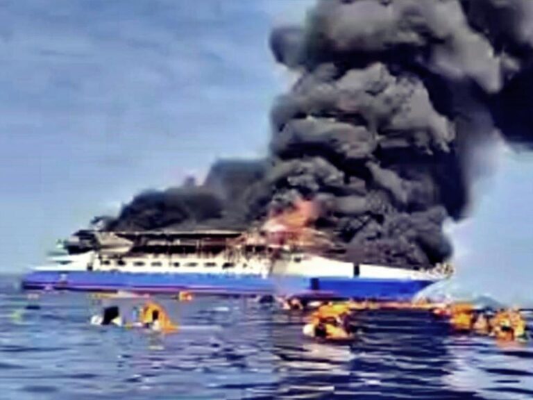 Passenger ship catches fire in Indonesia; passengers jump for safety ...